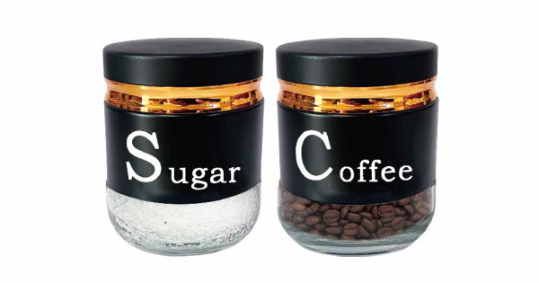 ΒΑΖΟ ΓΥΑΛΙΝΟ ΜΕ ΚΑΠΑΚΙ ΣΕΤ 2 ΤΕΜΑΧΙΩΝ 400ml (Coffee - Sugar)